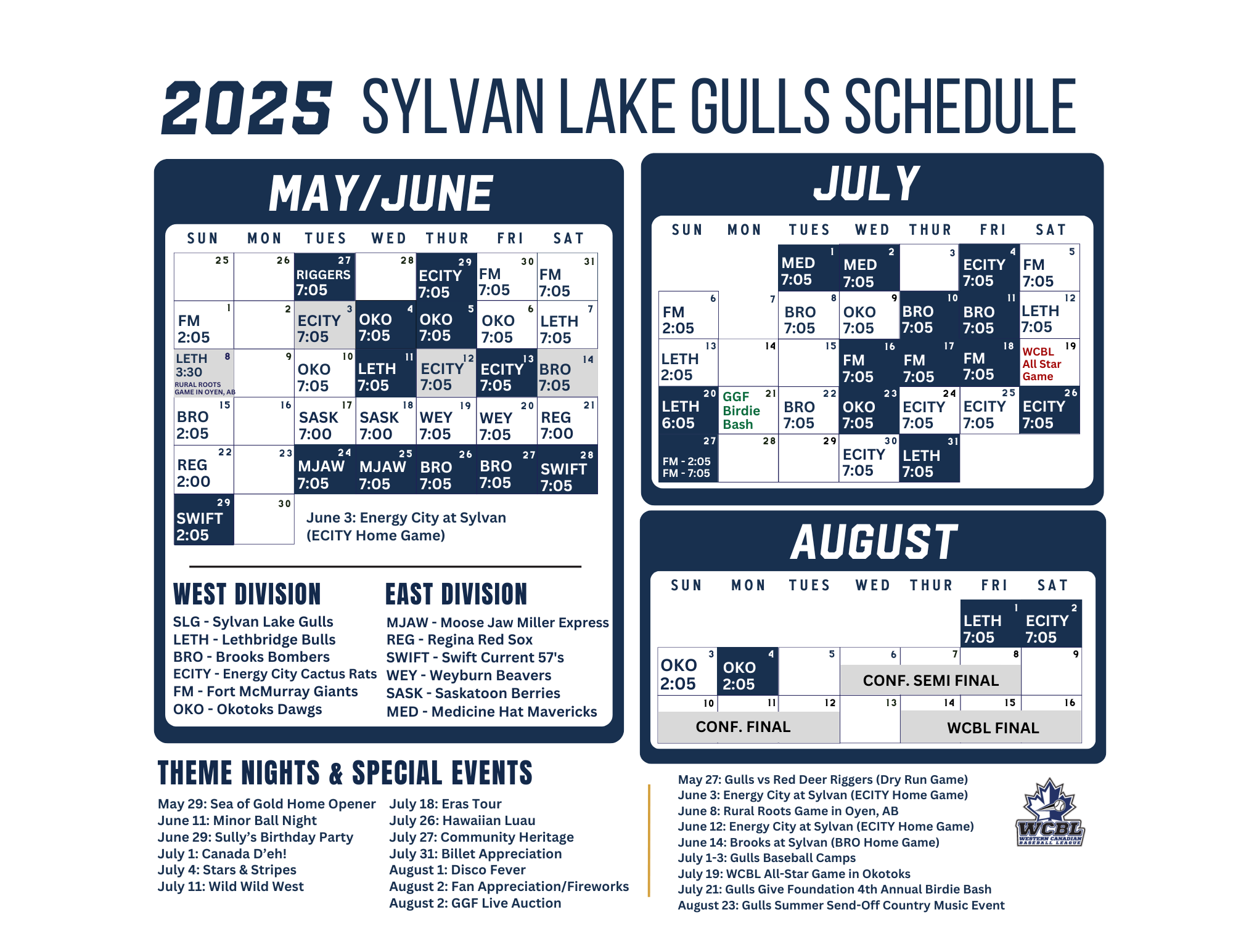 2025 Regular Season Schedule - Sylvan Lake Gulls